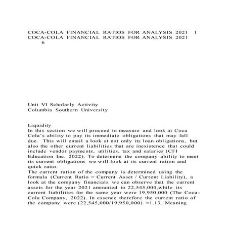 COCA-COLA FINANCIAL RATIOS FOR ANALYSIS 20211COCA-COLA FINANCIA | DOCX