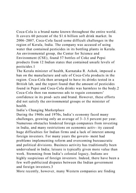 Coca-Cola India Crisis Case Study Analysis | PDF | Recalls | Consumer Issues