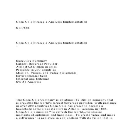 Coca-Cola Strategic Analysis ImplementationSTR581.docx