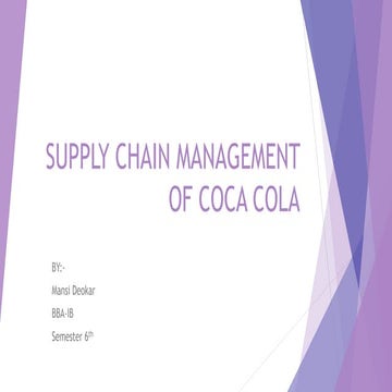 Coca cola SUPPLY CHAIN MANAGEMENT OF COCA COLA BY:- Mansi Deokar BBA-IB ...