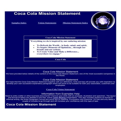 Coca cola mission statement | DOCX