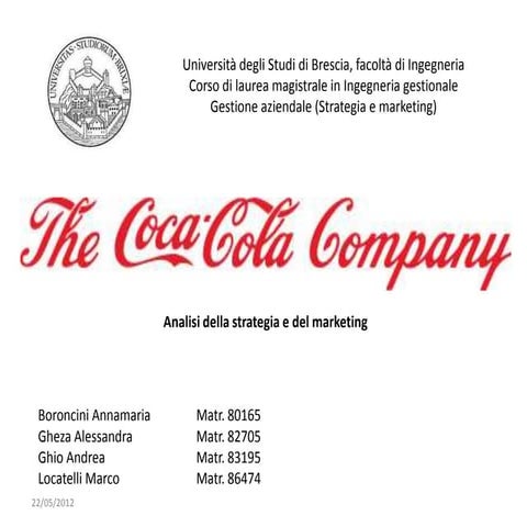 Coca Cola Company Corporate Strategy Analysis And Marketing | PPTX