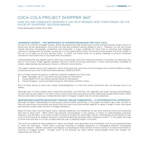 Coca cola project shopper 360 (ESOMAR 2011) | PDF