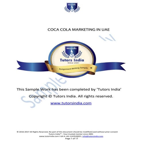 Coca Cola Market Research Assignment In UAE - Tutors India | PDF