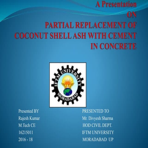 “Partial Replacement of Coconut Shell Ash with Cement in Concrete ...