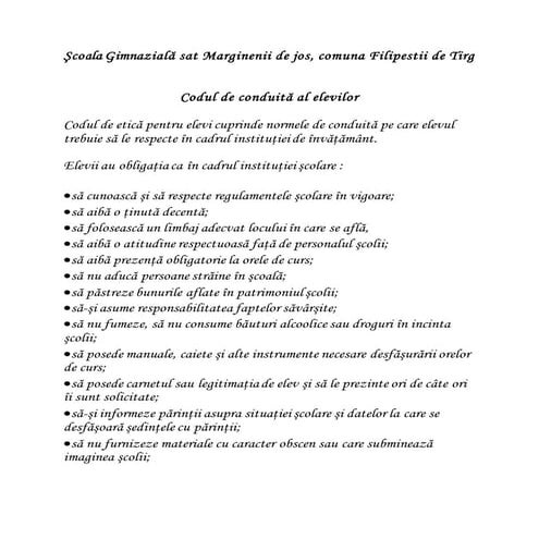 Cod conduita elevi, parinti | DOCX