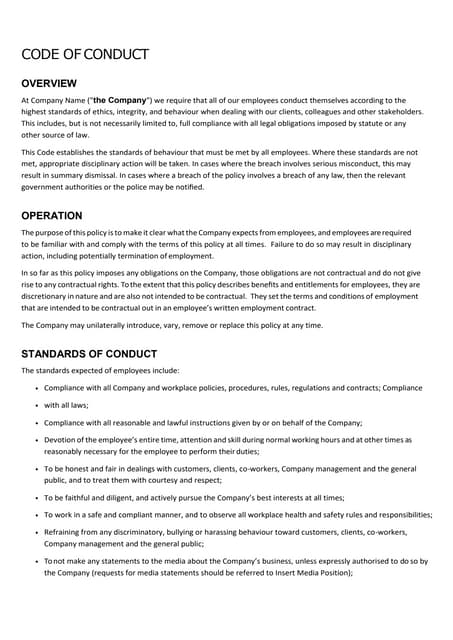 Code of Conduct Policy | PDF