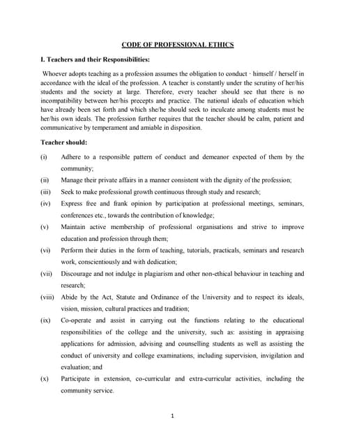 Code of conduct for teachers.pptx1 | PPTX | Professional School | Postgraduate Education