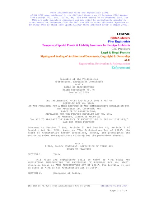 INTRODUCTION TO RA 9266 ARCHITECTURE IN THE PHILIPPINES | PPT