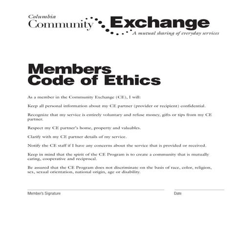 Columbia Community Exchange Code of Ethics | PDF