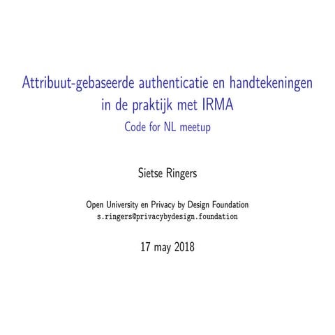 Code for NL - IRMA (Sietse Ringers) | PDF