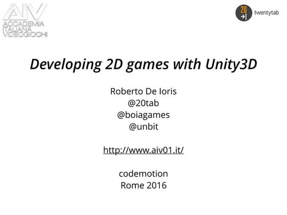 Unity 2D Course 2016 Demo Create A Mobile Platformer Menu | PPT