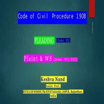 Code of Civil Procedure1908 Pleading Plaint & Written statement | PPTX | Law