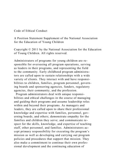 NAEYC Code of Ethical Conduct Resource Book | PDF