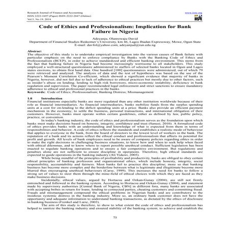 Code of ethics and professionalism implication for bank | PDF