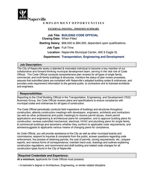 Glendale Heights Code Enforcement Inspector | DOCX
