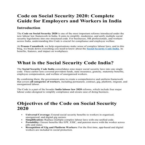 Code on Social Security 2020: Key Provisions, Benefits & Compliance Guide for Employers in India ...