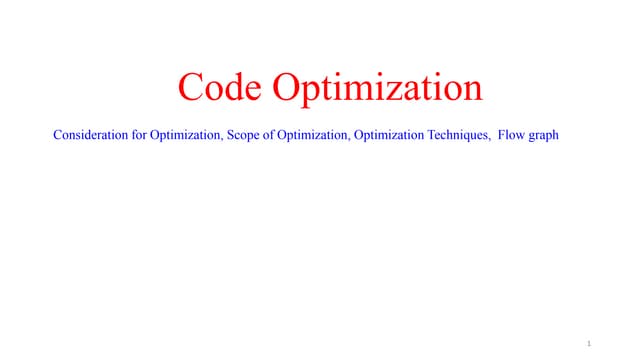 Code Optimization In Compiler Design Ppt