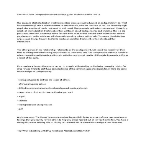Drug Rehabs San Diego Explains Codependency | DOCX
