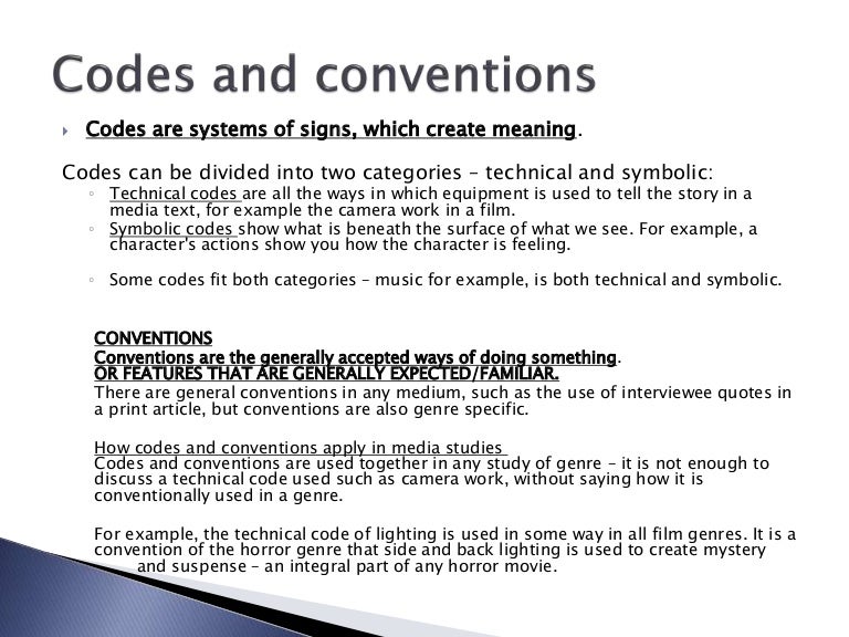 Codes And Conventions Codes And Conventions