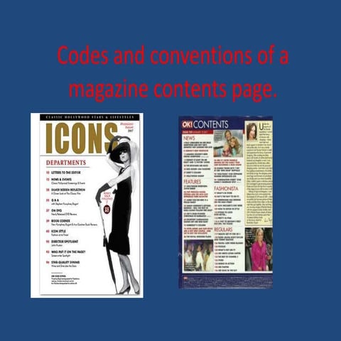 Codes and conventions of a magazine contents page | PPTX