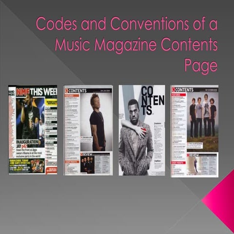 Codes and conventions of a music magazine contents (2) | PPT