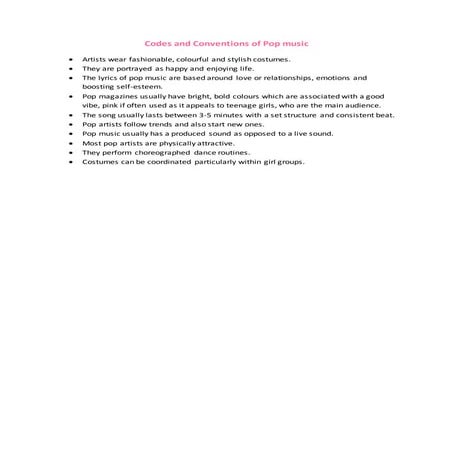 Codes and conventions of pop music | DOCX