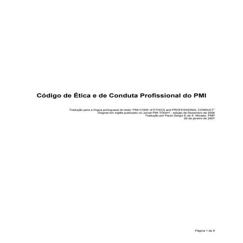 Codigo De Etica E Conduta Profissional Do Pmi Pt Br | PDF