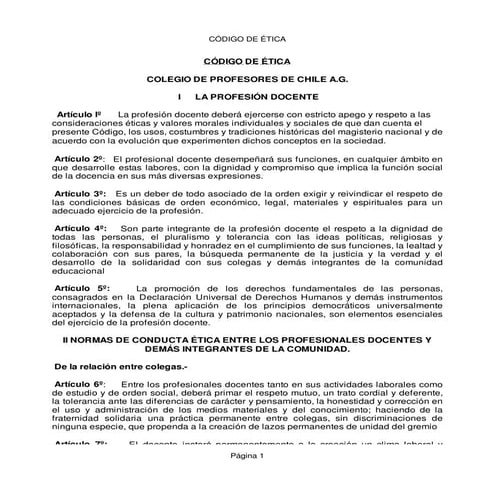 Código de ética del Colegio de Profesores del Perú RESUMEN | DOCX