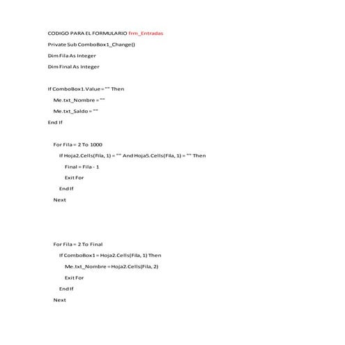 Codigo para el formulario frm | DOCX