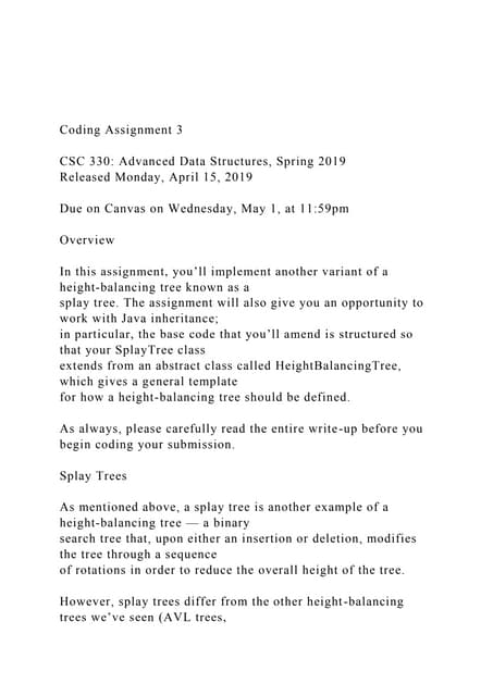 Coding Assignment 3CSC 330 Advanced Data Structures, Spri.docx Coding Assignment 3CSC 330 Advanced Data Structures, Spri.docx