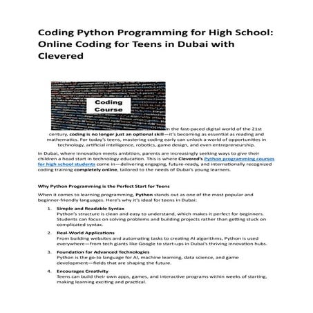 Coding Python Programming for High School - Online Coding for Teens in Dubai with Clevered.pdf
