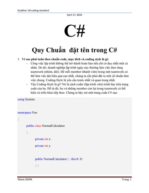 Quy tắc thiết kế giao diện và viết code C# | PDF