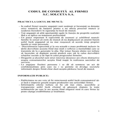 Codul De Conduită Etică Al Firmei | DOC