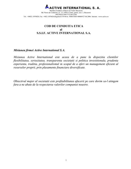 Cod de conduita etica ctp | PDF