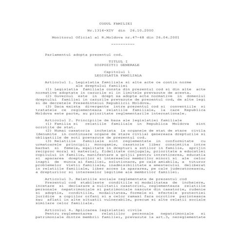 Codul Familiei Republicii Moldova | DOC