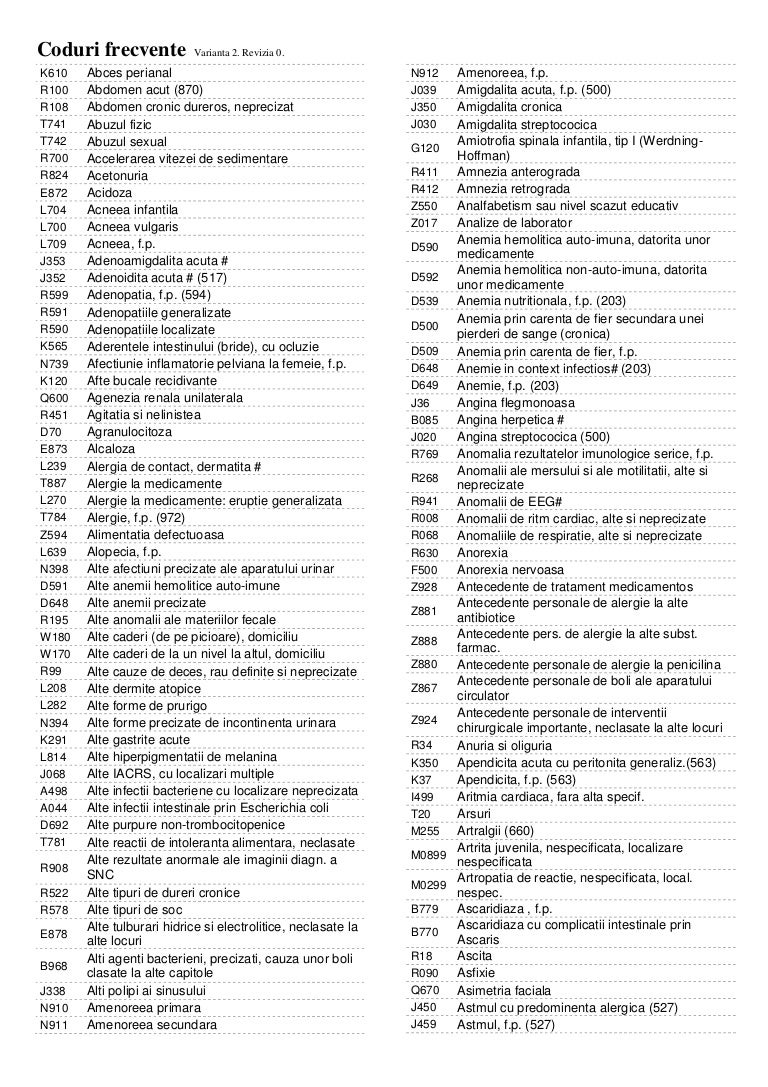 Pediatrie: coduri frecvente