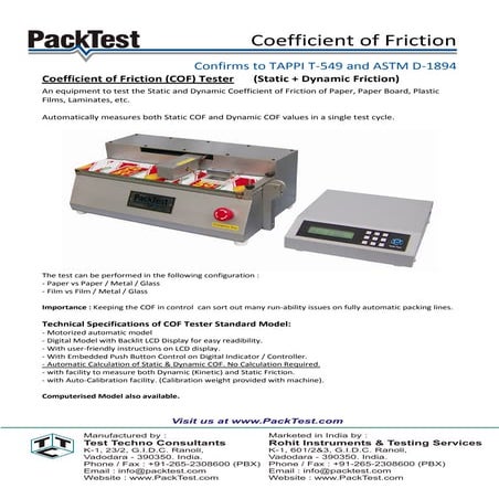 Coefficient of friction (cof) tester | PDF