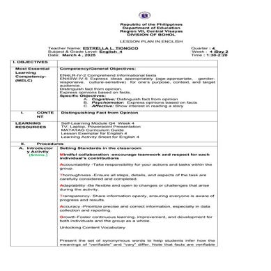 Classroom Observation for English Subject IV Facts & Opinion.docx