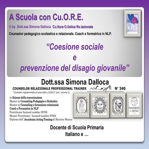 Coesione sociale e prevenzione del disagio giovanile 01 | PPTX