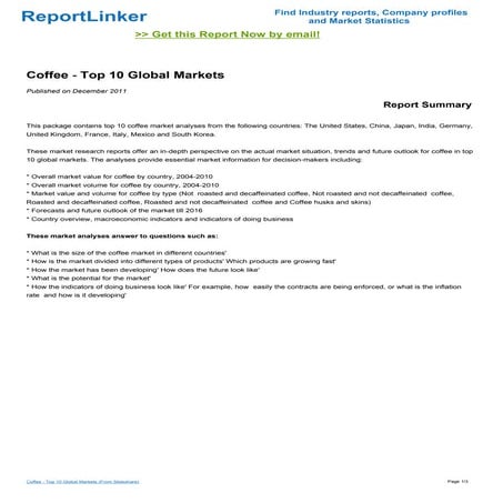 Coffee - Top 10 Global Markets | PDF