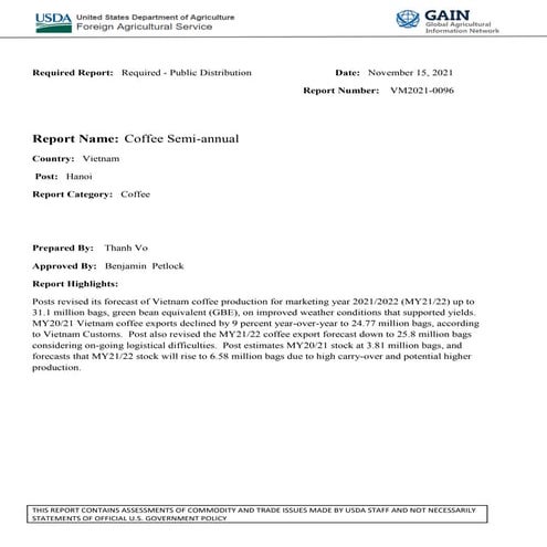 Báo cáo bán niên về ngành cà phê Việt Nam (Coffee Semi - Annual Report ...