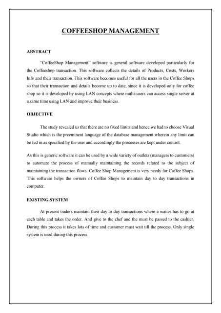 COFFEE SHOP MANAGEMENT SYSTEM.pptx | IT and Internet Support | Internet