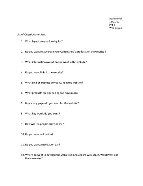 Web site design Questionnaire: | PDF