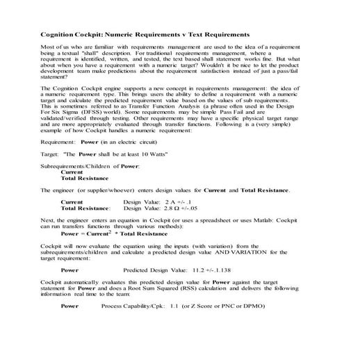 Cognition cockpit requirements | DOCX