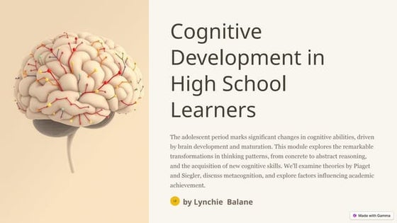 Cognitive development on high school learners | PPTX | Physics | Science