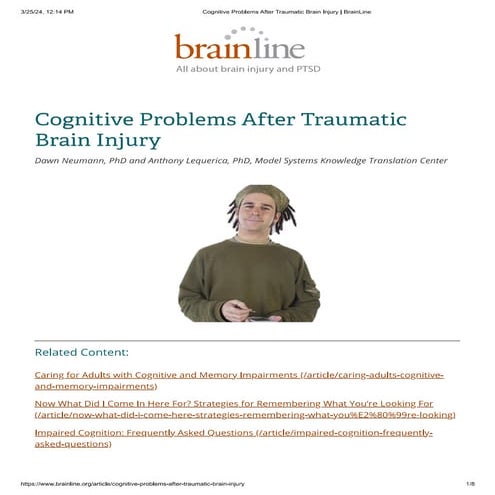 Cognitive Problmes after Traumatic Brain injury | PDF