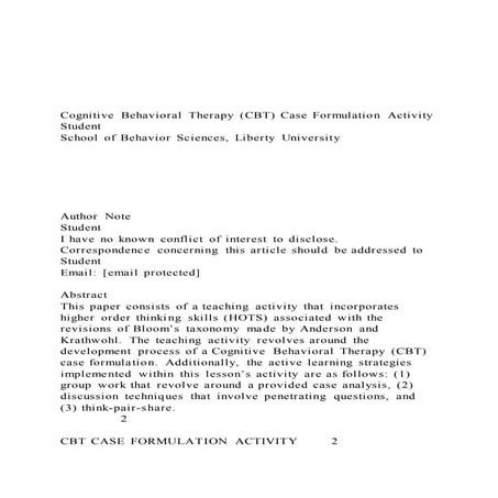 Cognitive Behavioral Therapy (CBT) Case Formulation Activi | DOCX