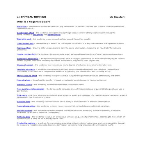 Critical Thinking: Cognitive Bias | PDF