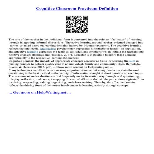 Cognitive Classroom Practicum Definition | PDF